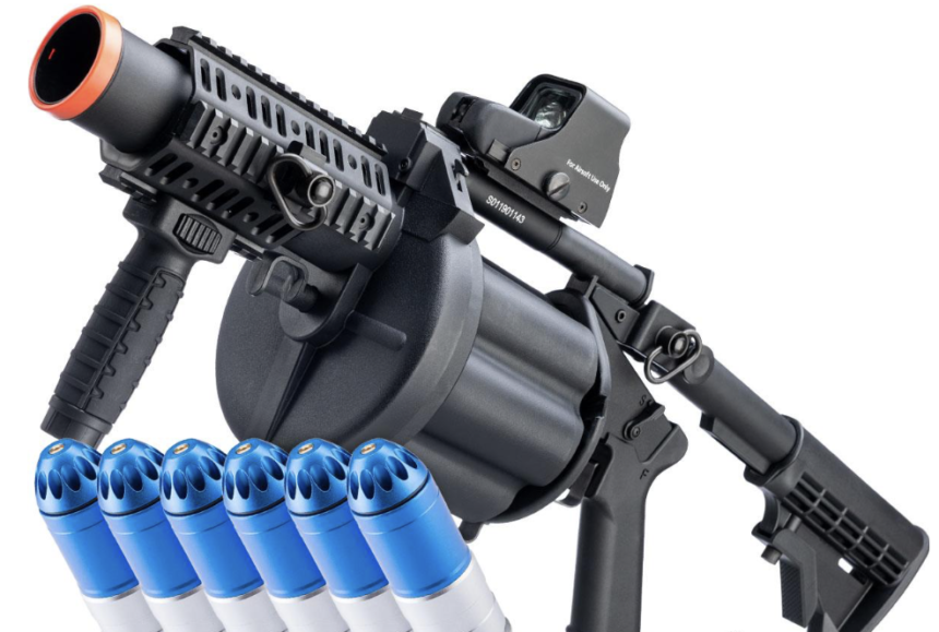 ICS MGL Full Size Airsoft Revolver Grenade Launcher (Color: Black + 6 ...